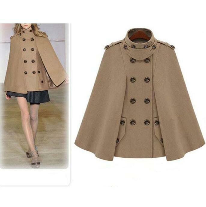 Women Wool Blend Jacket Double-breasted Cape/Cloak Trench Coat Runway ...