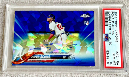 RONALD ACUNA JR 2018 Topps Chrome PSA 10 SAPPHIRE RC Rookie ON CARD ...