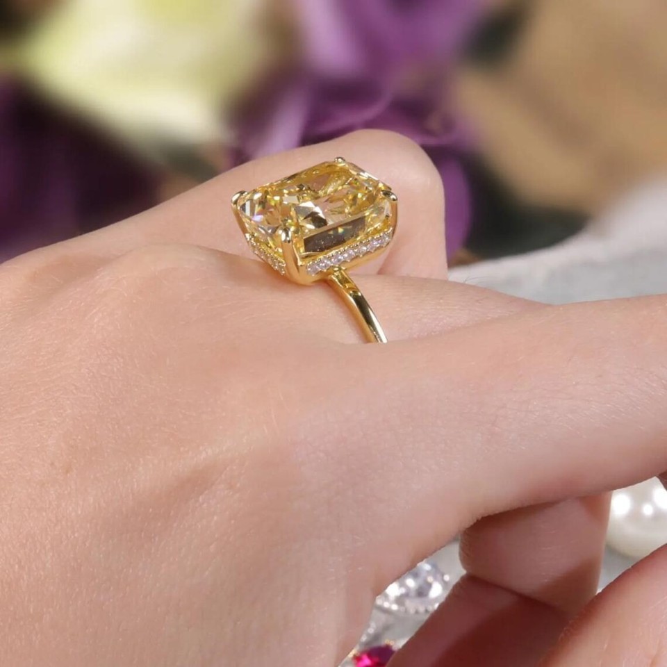 4Ct Radiant Cut Fancy Vivid Yellow Lab-Grown Diamond Solitaire Ring 14k ...