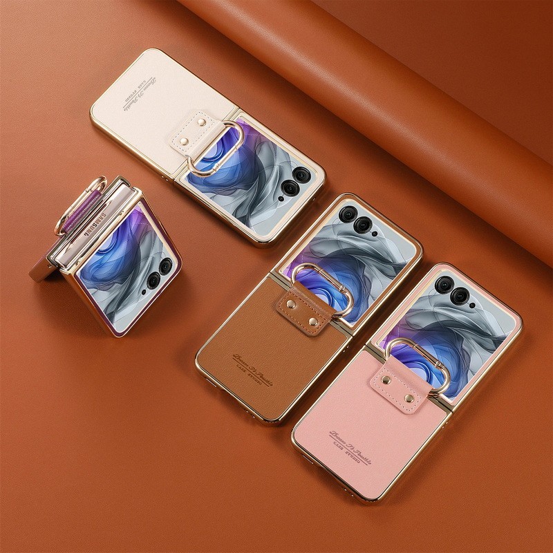 For Motorola Razr 60 Ultra 50 Folding Leather Flip Buckle Ring Holder ...