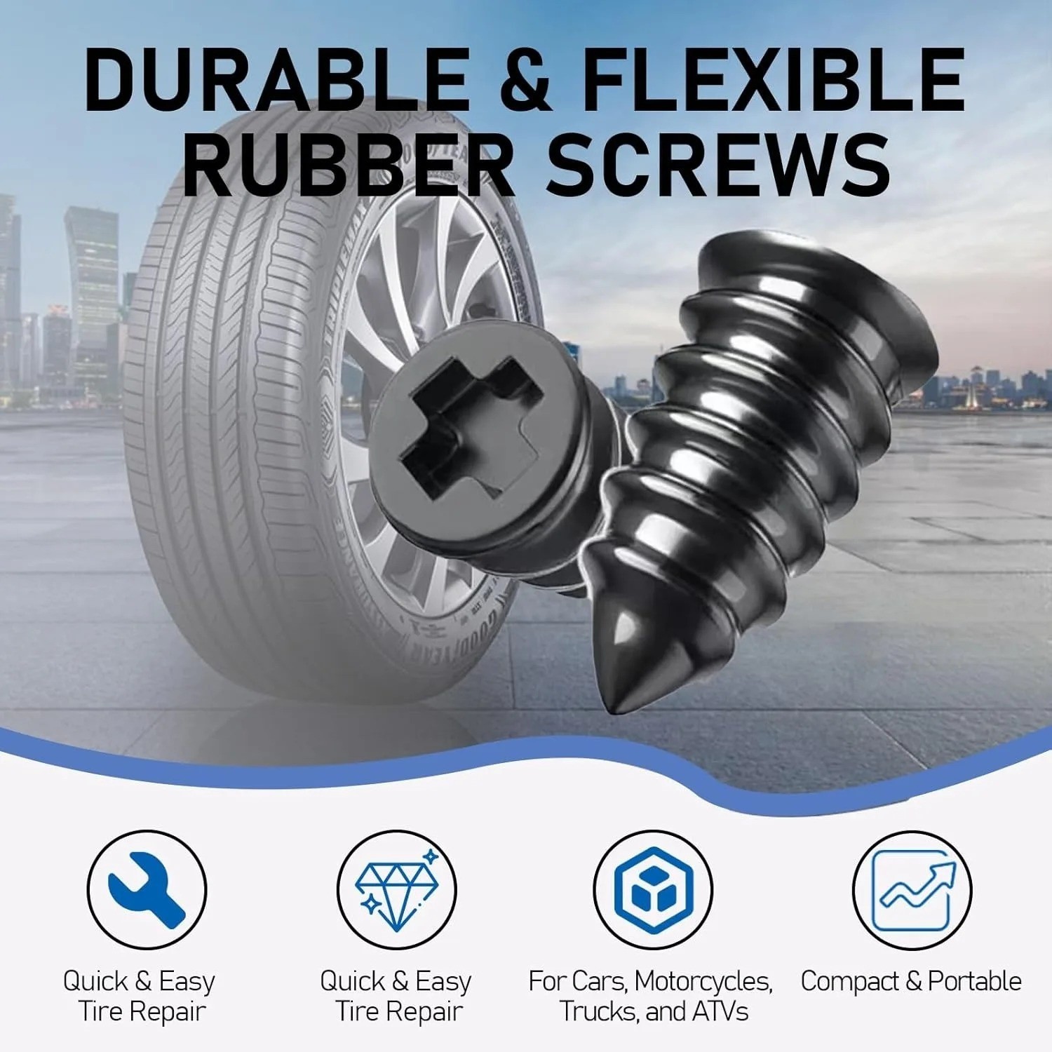 60 Pcs Tire Repair Rubber Nail Screw Quick Fix Self- Tire Plugs ...