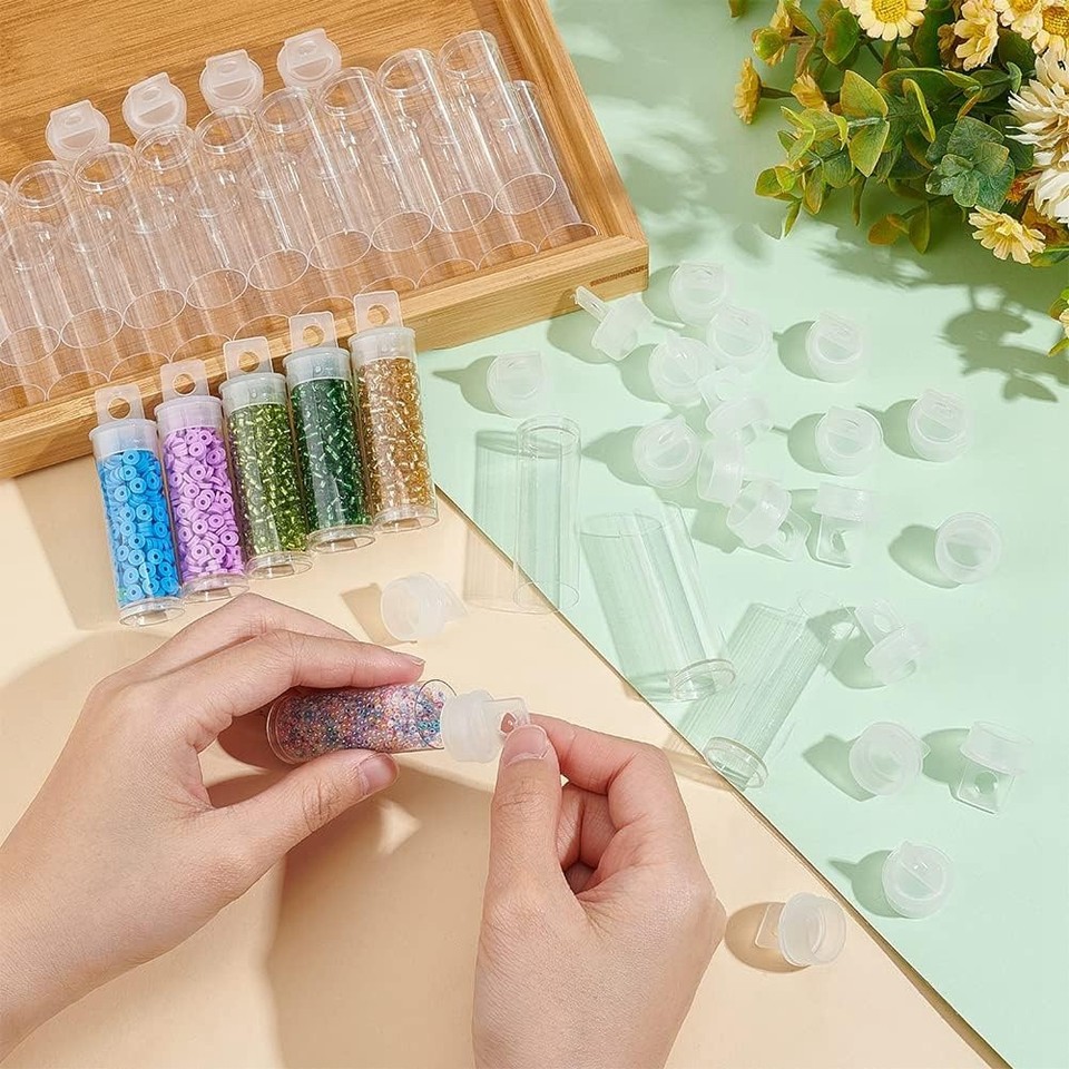 30pcs Clear Tube Bead Containers, Plastic Storage Tubes with Caps8141 ...