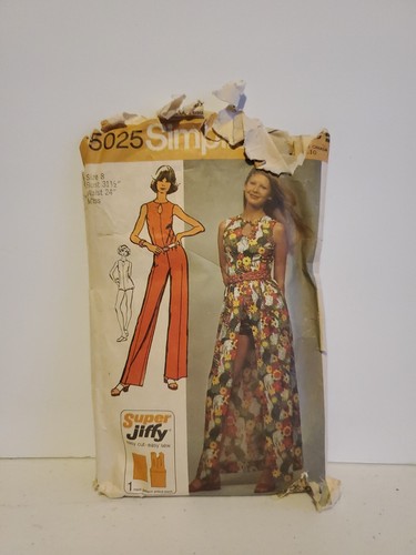 5025 Vintage Simplicity SEWING Pattern Misses 1970s Jiffy Jumpsuit 2 ...
