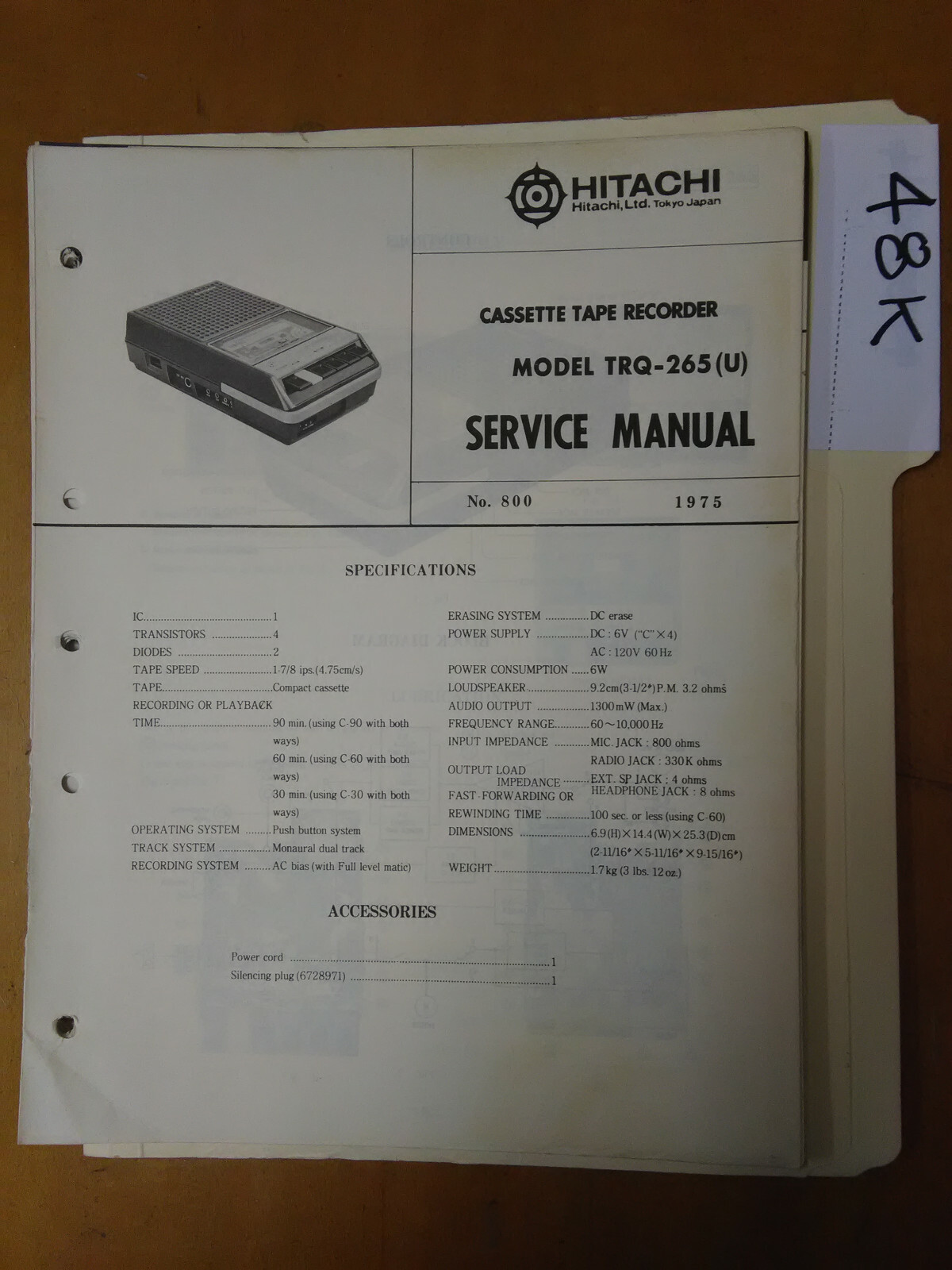 Hitachi trq-265 Service Manual Original Repair Book Cassette Tape ...