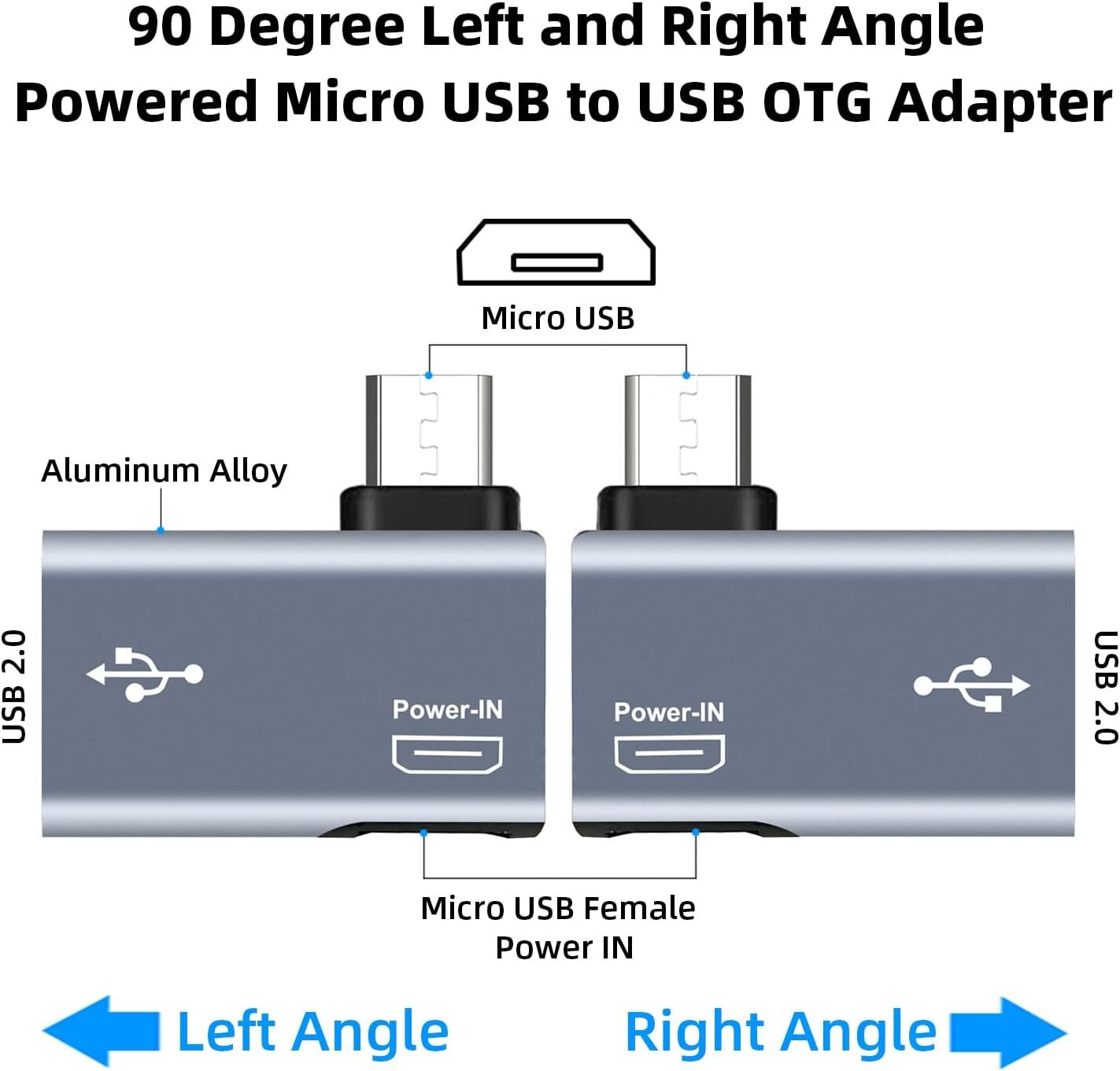 For Amazon Firestick 4K - Silver OTG Adapter Left or Right Angle Micro ...