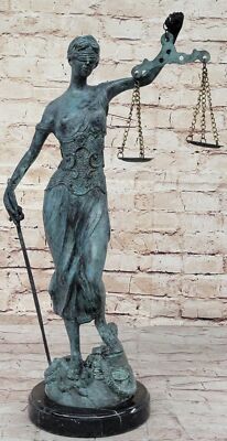 Real Bronze Metal Statue with Marble Lady Blind Justice Scales Lawyer ...