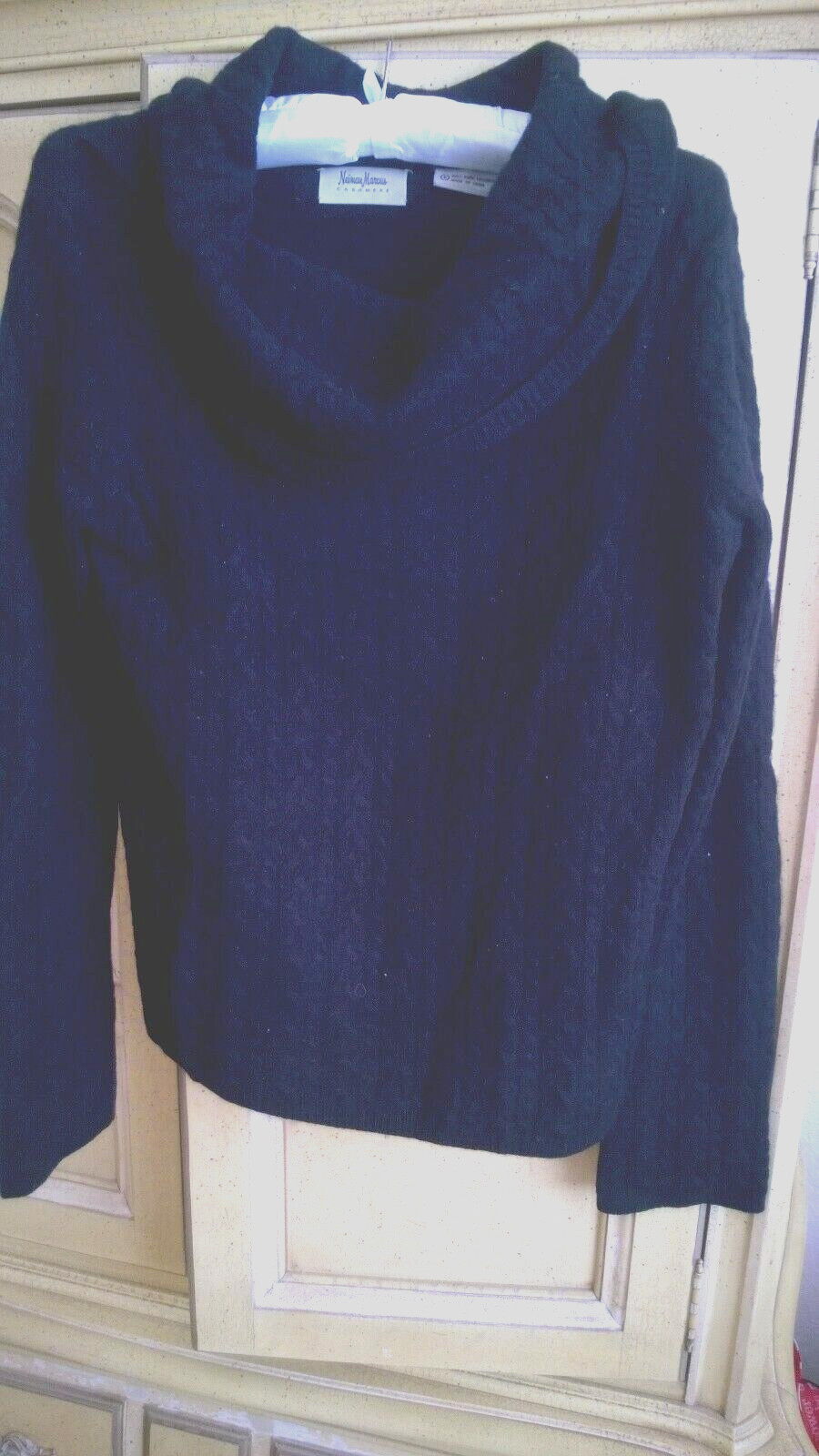 Neiman Marcus Cowl Neck Cable Knit Cashmere Black Swe… - Gem