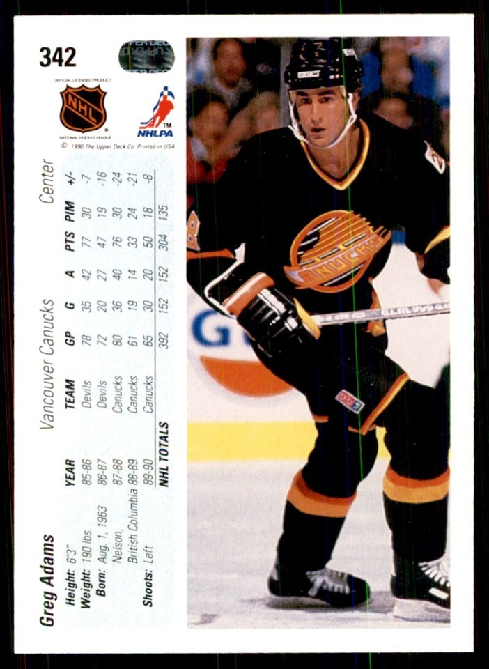 1990-91 Upper Deck Greg Adams Hockey Cards #342 | eBay
