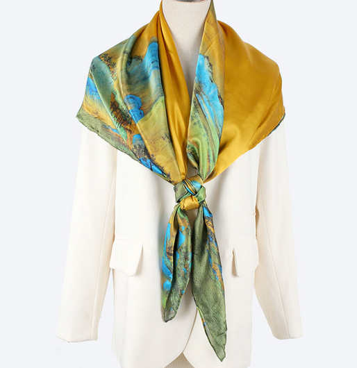 100% Silk 41" large Square satin Scarf Women Shawl Wrap yellow green ...