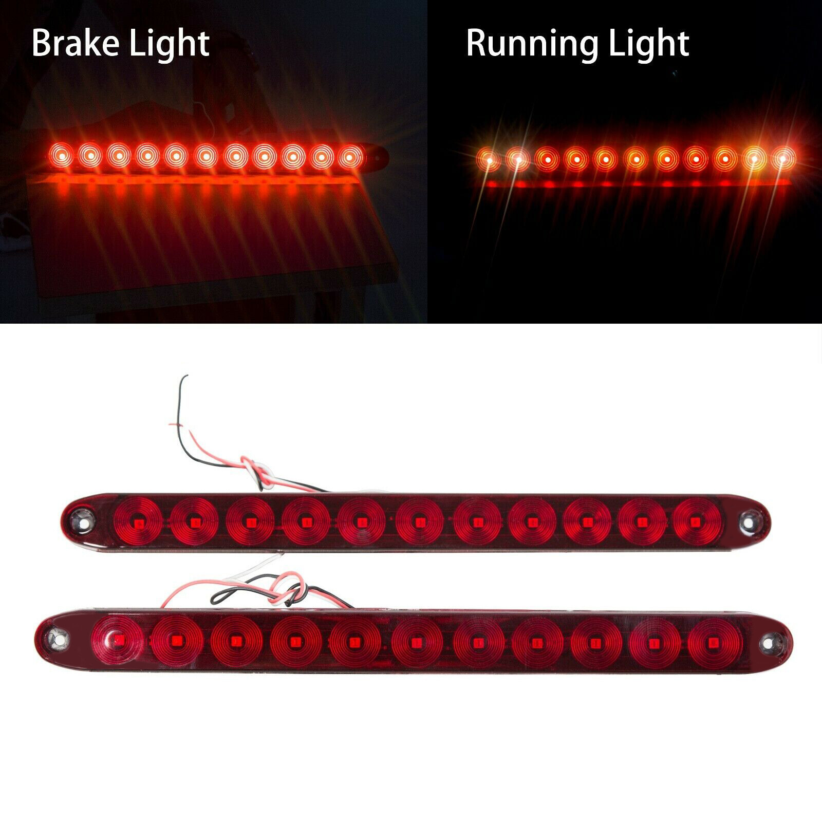 2x 16" 11 LED Red Sealed Truck Trailer Turn Stop Brake Tail Light Bar ...