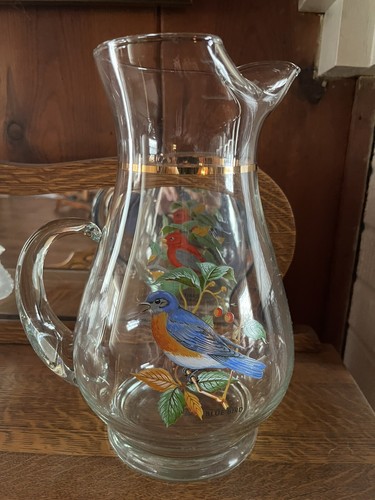 Vintage American Song Birds Water Pitcher West Virginia Glass Cardinal ...