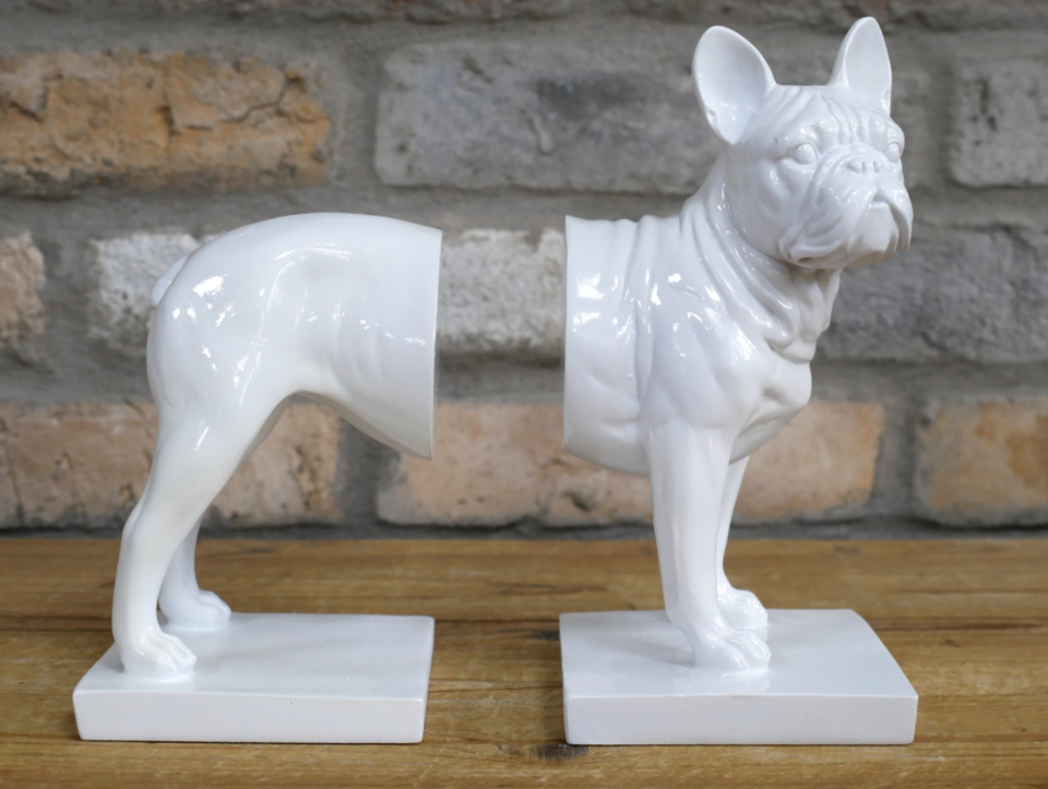 Quirky White Resin French Bulldog Frenchie Bookends Decorative Ornament ...