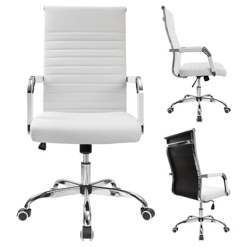 Furmax Ribbed Office Desk Chair Mid-Back PU Leather Executive ...