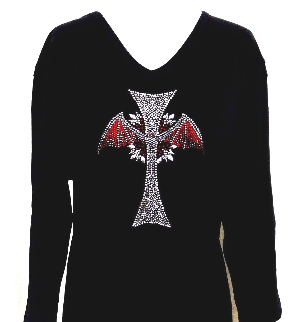 PLUS 1X 2X or 3X Rhinestone Halloween Red Winged Bat Gothic Cross | eBay