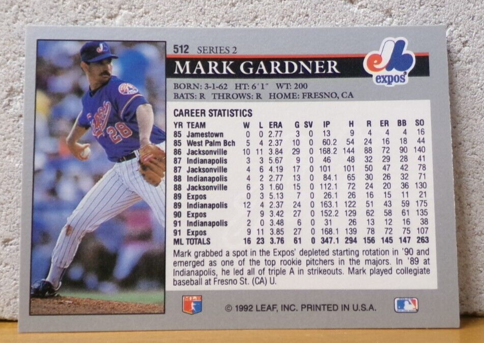 COOL BASEBALL CARD FROM VINTAGE PACK LEAF 1992 MONTREAL EXPOS MARK ...