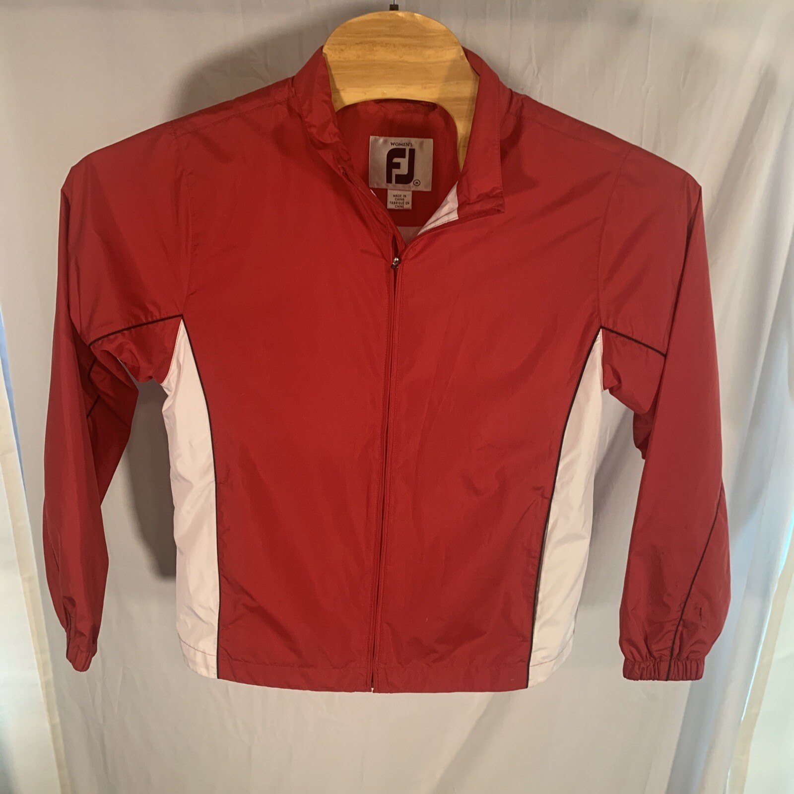 FootJoy FJ Womens M Medium Red White Full Zip Windshirt Windbreaker ...