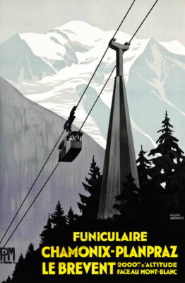 Le Brevent vintage winter ski resort train travel poster repro 12x18 | eBay