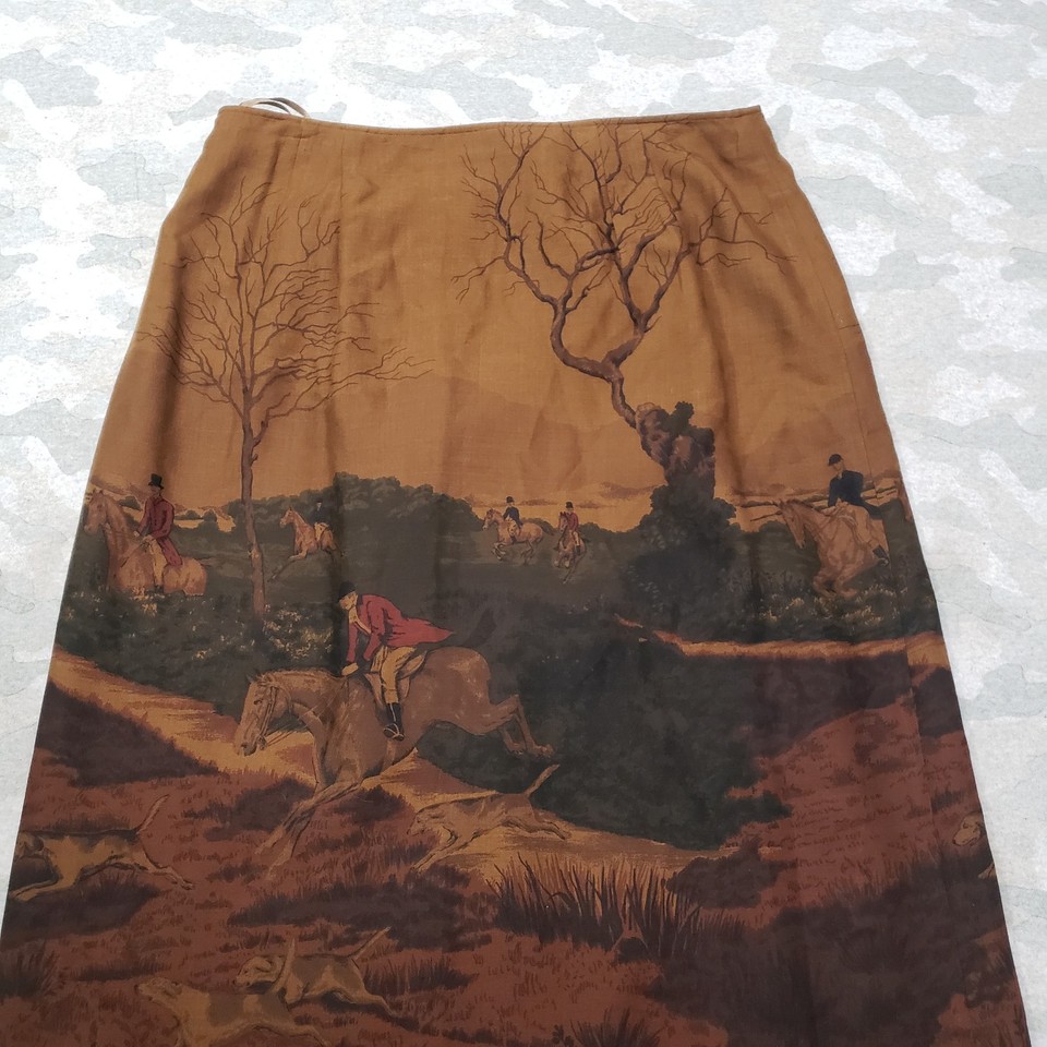 Vintage Lauren Ralph Lauren Hunt Wrap Skirt Womens 14 Brown Wool Blend ...