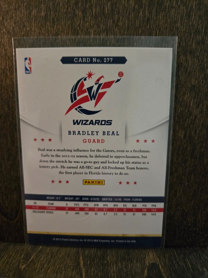 2012-13 Panini NBA Hoops Bradley Beal Rookie #277 Washington Wizards RC ...