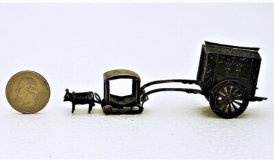 Silver Miniature Toy Oxen Drawn Slay Cart Carriage Coach | eBay