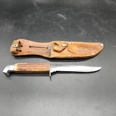 Vtg VALOR FIXED BLADE KNIFE #181 Stag Handle Leather Sheath 8-7/8 ...