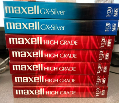 7 New & Sealed Maxwell T-120 VHS Tapes 5 High Grade, 2 GX-Silver High ...