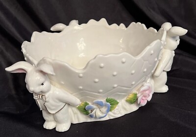 Ceramic Easter Bunnies Cracked Egg Edged Bowl/Dish/Planter | eBay