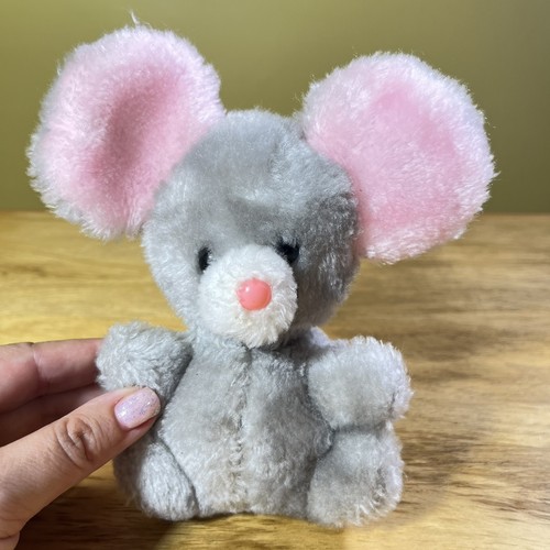 Vintage Russ Berrie & Co Mouse Gray Pink Ears Plush Toy Pink Nose Korea ...