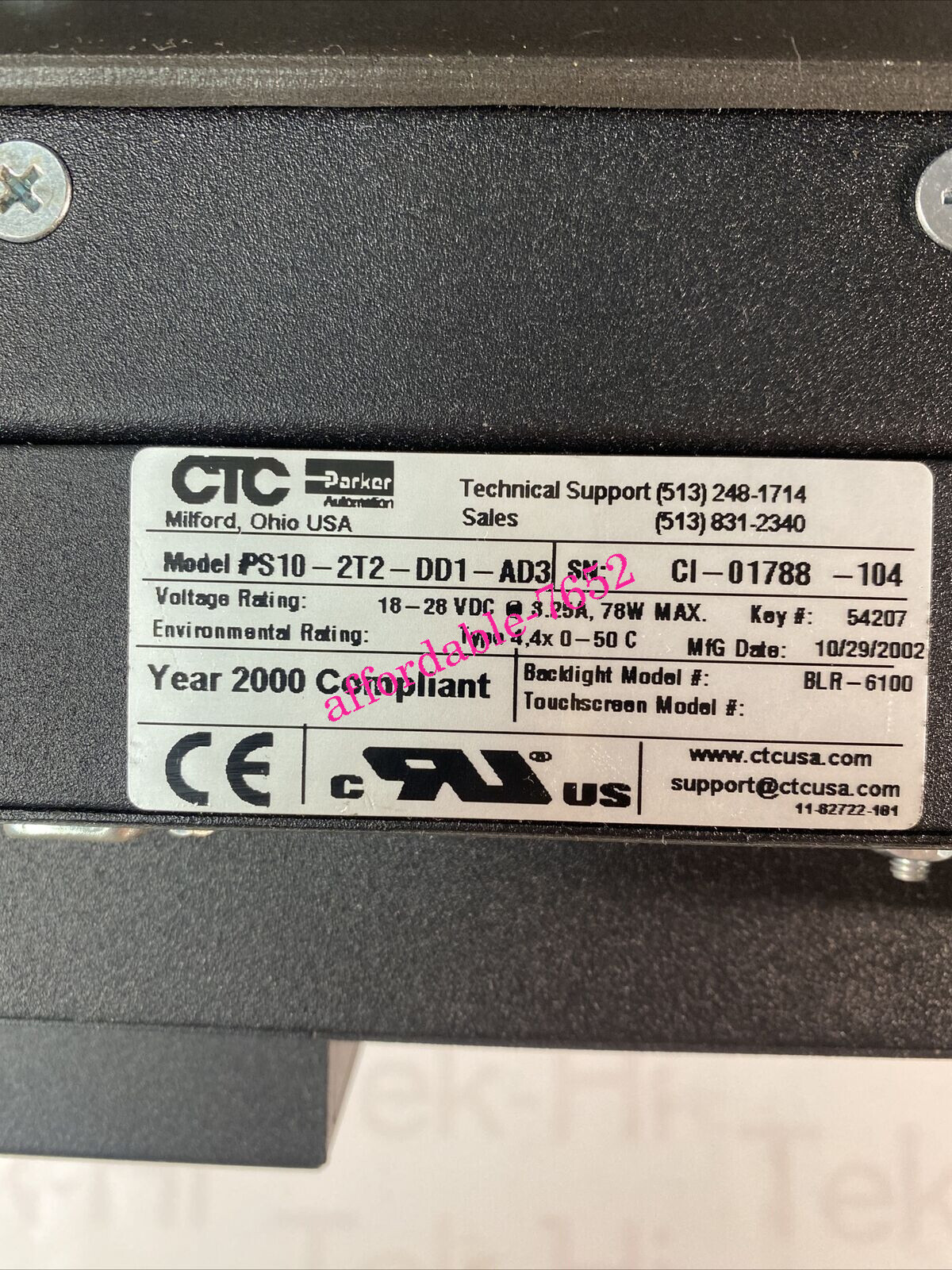 CTC Parker Automation Ps10-2t2-dd1-ad3 24 VDC Touch Screen HMI ...