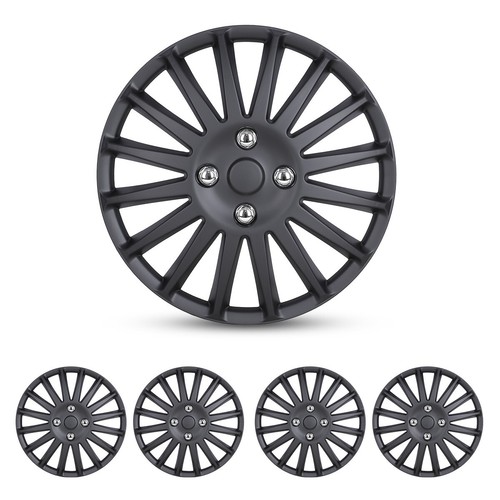 15in Set of 4 Matte Black Wheel Covers Snap On Full Hub Caps R15 Tire ...