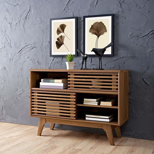 Modway Mid-Century Modern Walnut Wood Two-Shelf Display Stand Server ...