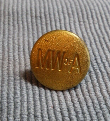 Vintage Antique Metal Overall Verbal Work Button MW of A | eBay