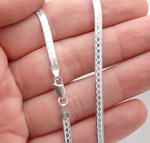 16" Reversible Textured Shiny Herringbone Chain Necklace Solid Sterling ...