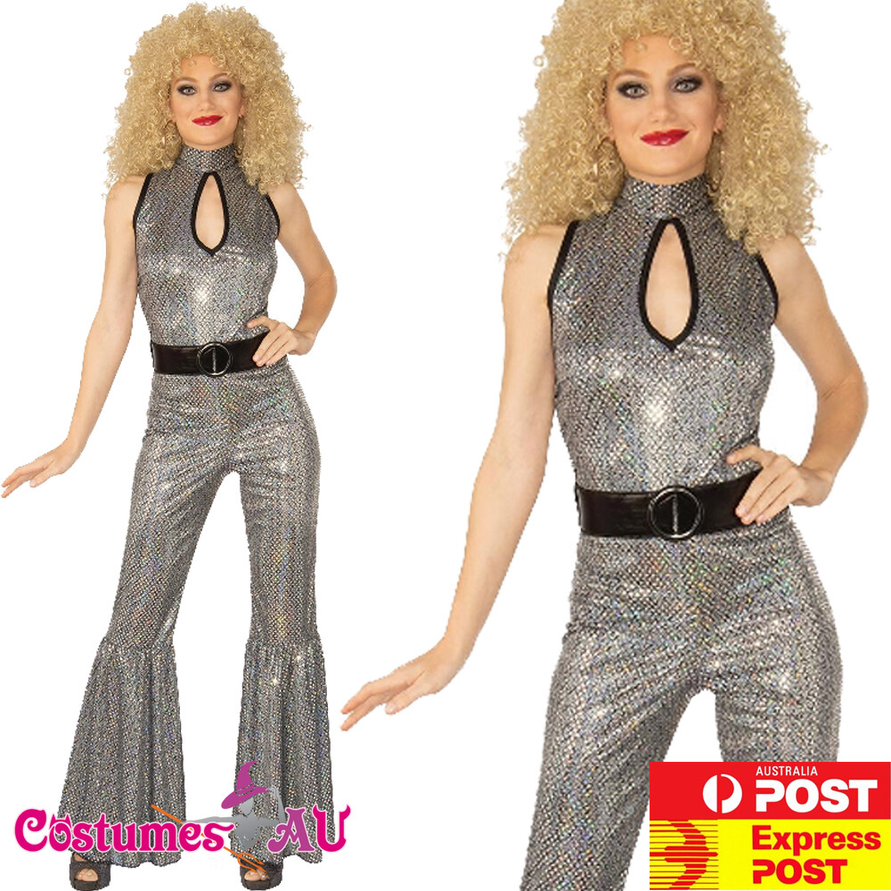 Ladies 70s Dancing Queen Costume Disco Diva Solid Gold 1970s Flared ...