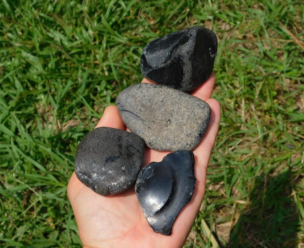 Black Obsidian Rough Volcanic Glass Set of Four for Lapidary Spalling ...