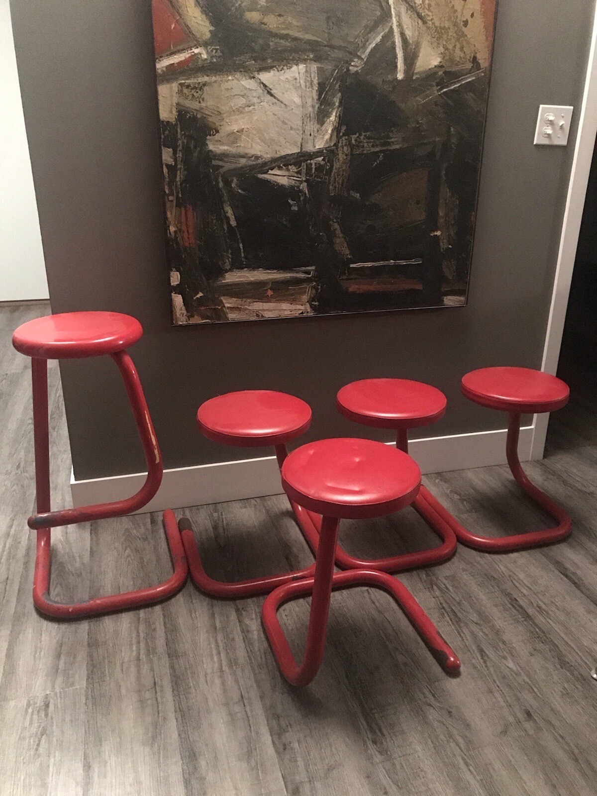 Mid Century Kinetics Paperclip Stools 70s RED w/Rare Seat Covers Canada ...