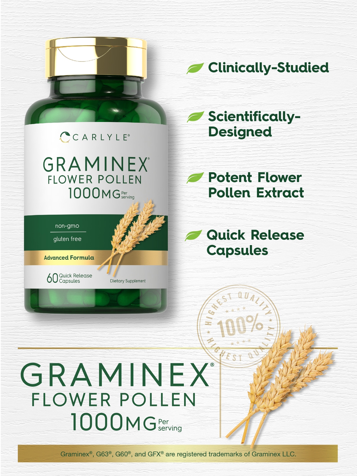 Graminex Flower Pollen Extract | 1000 mg | 60 Capsules | Non-GMO | by ...