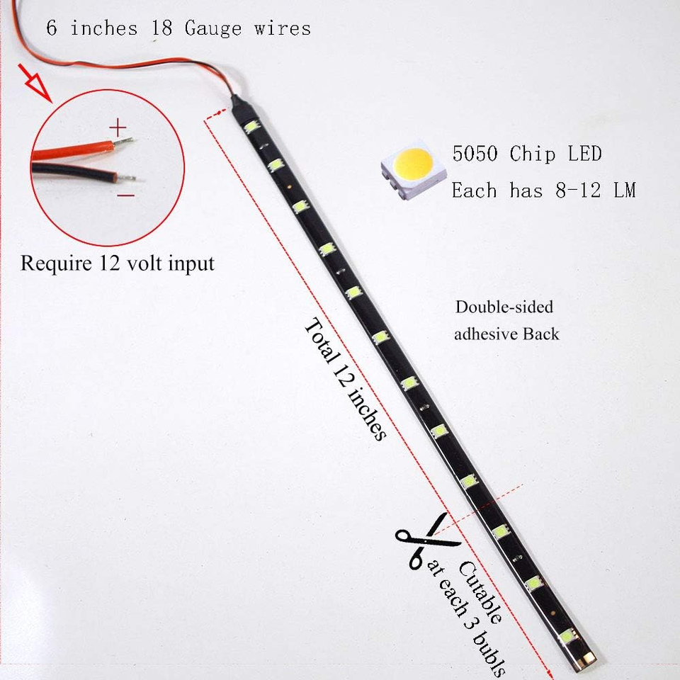 DC 12V Waterproof 1Ft 12 LED Strip Underbody Light with 6 inches Wires ...