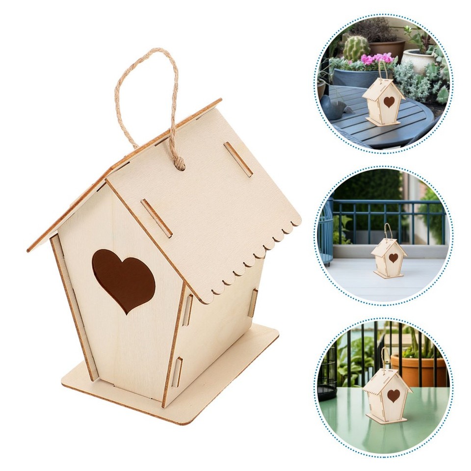 6pcs Blank Wooden Birdhouse: Build And Paint Unfinished Heart Door Wood ...