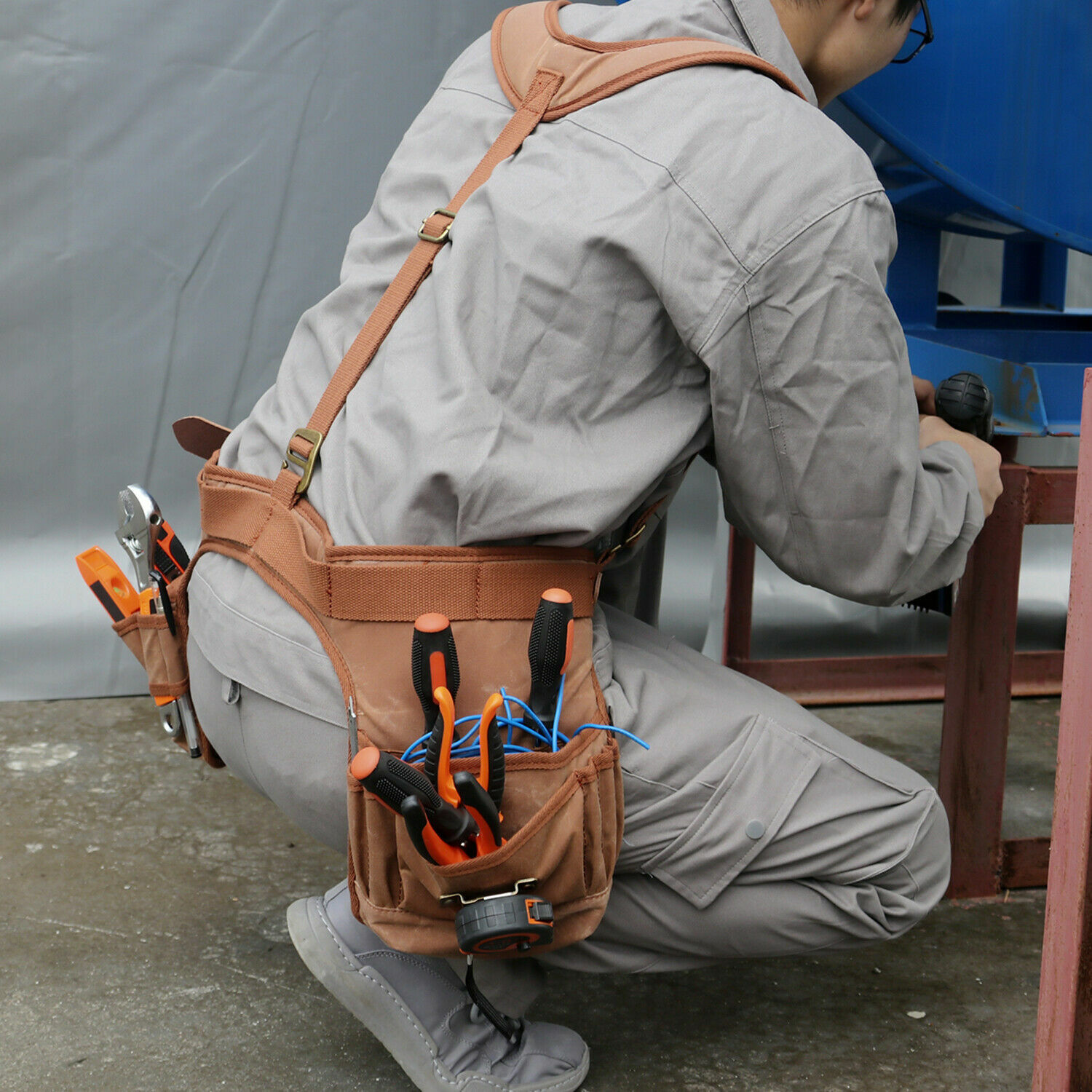 TOURBON Heavy Duty Work Tool Belt Suspenders Pouch Strap Electricians ...