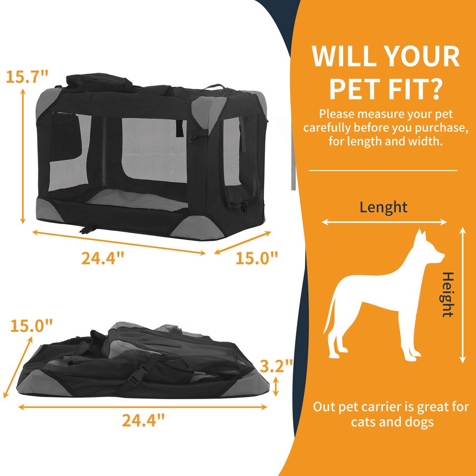 3-Door Portable Folding Soft Dog Crate Dog Kennel Lightweight Foldable ...