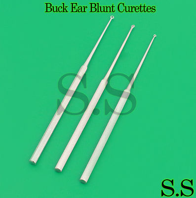 Surgical Buck Ear Blunt Curettes #1, #2, #3 Straight 6.5" ENT 3 Pcs ...