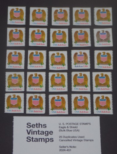 U.S. BULK RATE EAGLE & SHIELD ~ 25 Duplicate Vintage Cancelled Postage ...