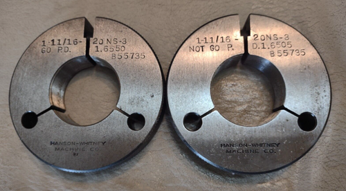 1 11/16 20 UNS3 / 3A THREAD RING GAGE 1.6875 GO / NO GO PDs = 1.6550 ...
