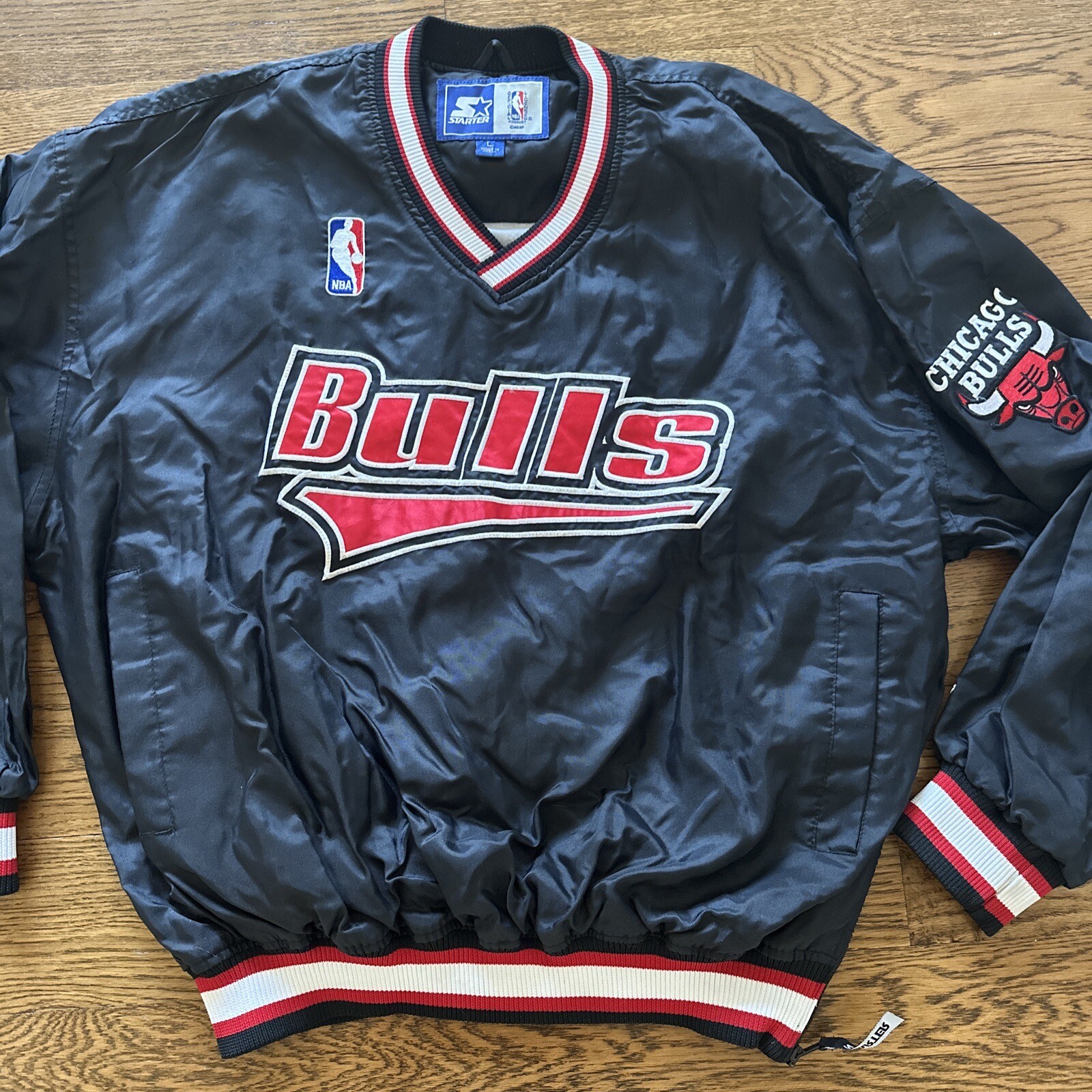 Starter NBA Chicago BULLS Size L Vintage Pullover Lined Black | eBay