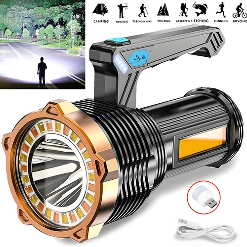 High Powered LED Flashlight Super Bright Torch USB Rechargeable Lamp ...