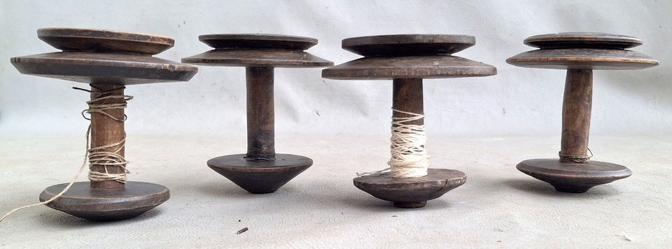 ANTIQUE WOODEN SPINNING WHEEL SPOOL FLYER FRAME+ADDITIONAL SPOOL FLYER+ ...