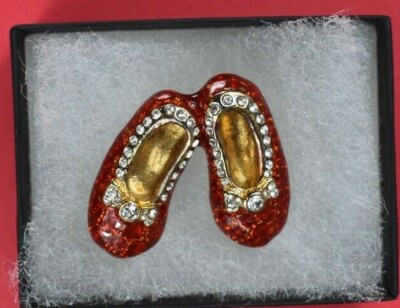 Vintage Enameled Rhinestone Ruby Slippers Brooch Gold Toned | eBay