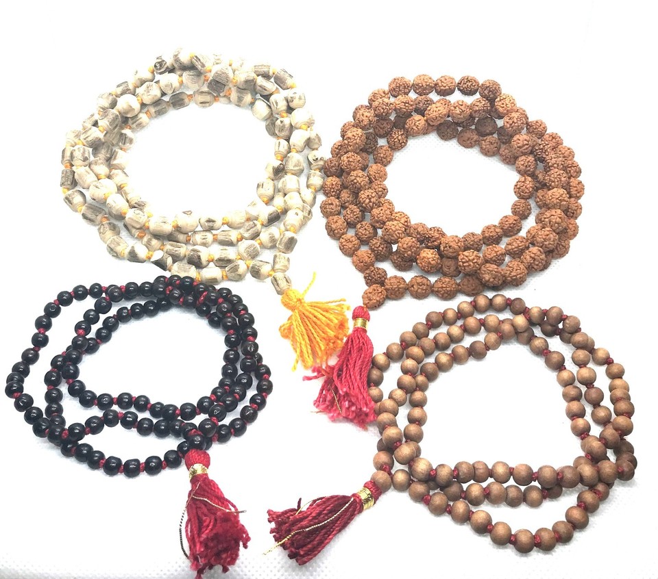 4 Japa Mala 108 Bead Rudraksha Tulsi Red & White Sandalwood Mala 1 Each ...