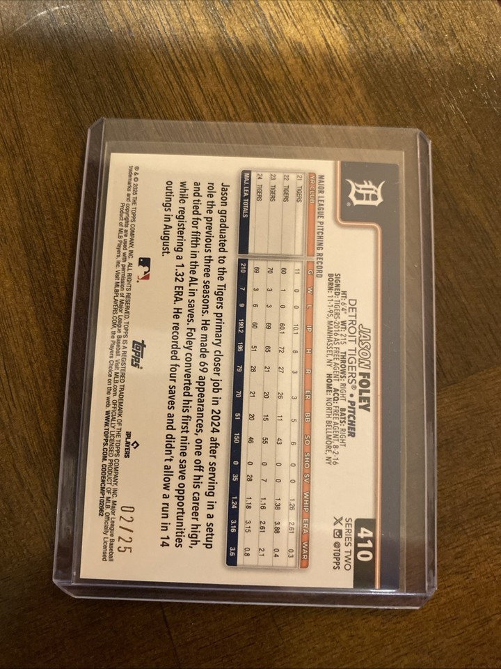 Jason Foley Detroit Tigers 2025 Topps Orange Refractor Numbered 02/25 ...